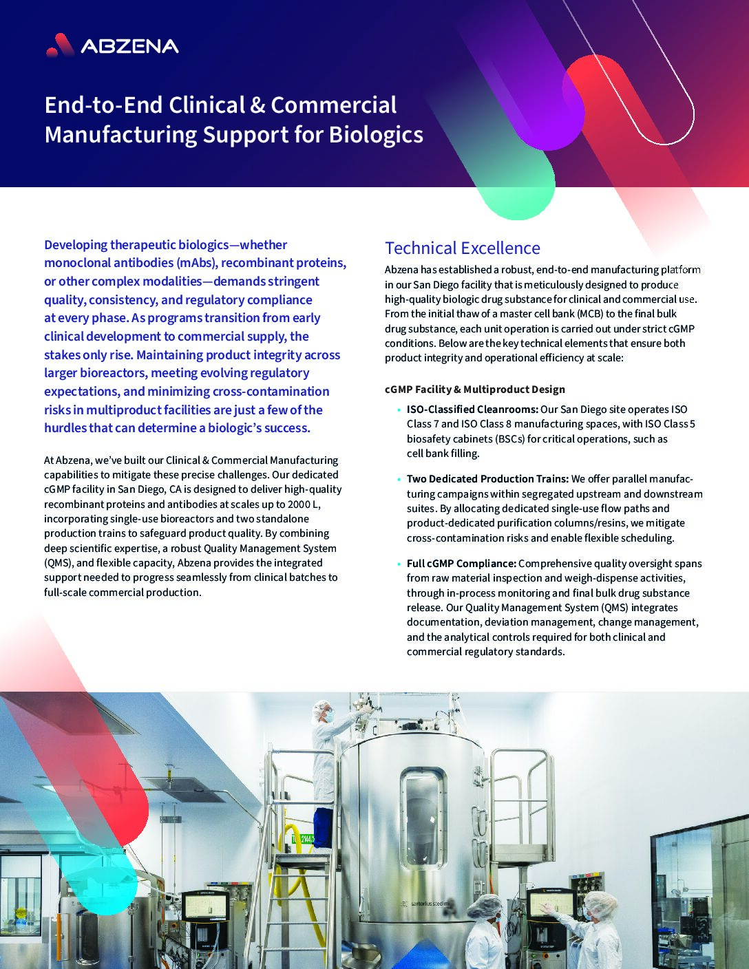 End-to-End Clinical & Commercial Manufacturing Support for Biologics | Abzena